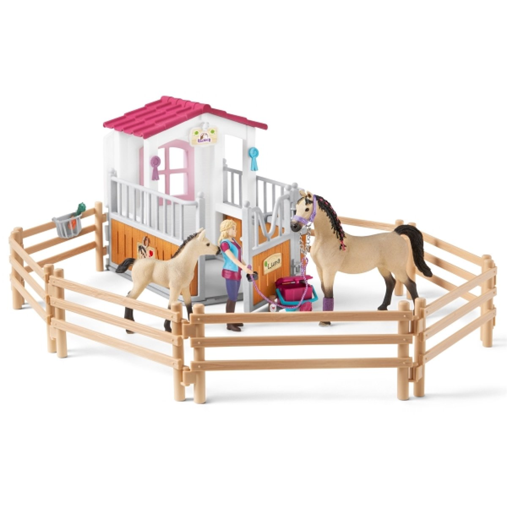 Schleich 42369 Horse Club - Pferdebox mit Arabern und Pferdepflegerin ...